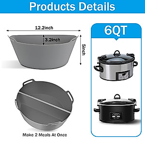 Slow Cooker Divider Liner Fits 6 QT Crockpot -2PCS Silicone Crock Pot Liners for 6 Quart Slow Cookers, Reusable Slow Cooker Crock Pot Divider Insert, Leakproof & Dishwasher Safe, BPA Free