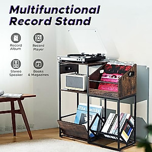 Starfavor Vinyl Record Storage Shelf Rack, LP Album Wooden Display Holder Table for Turntable Books Magazines Files at Living Room Bedroom STS-001