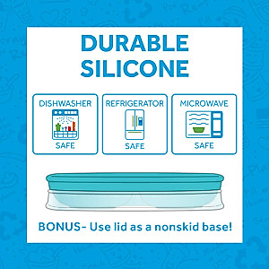 Re-Play -Made in USA - 5 Piece Toddler Feeding Set Flat Plate, Silicone Storage Lid, Utensils - Made from Environmentally Friendly Recycled Milk Jugs - Purple