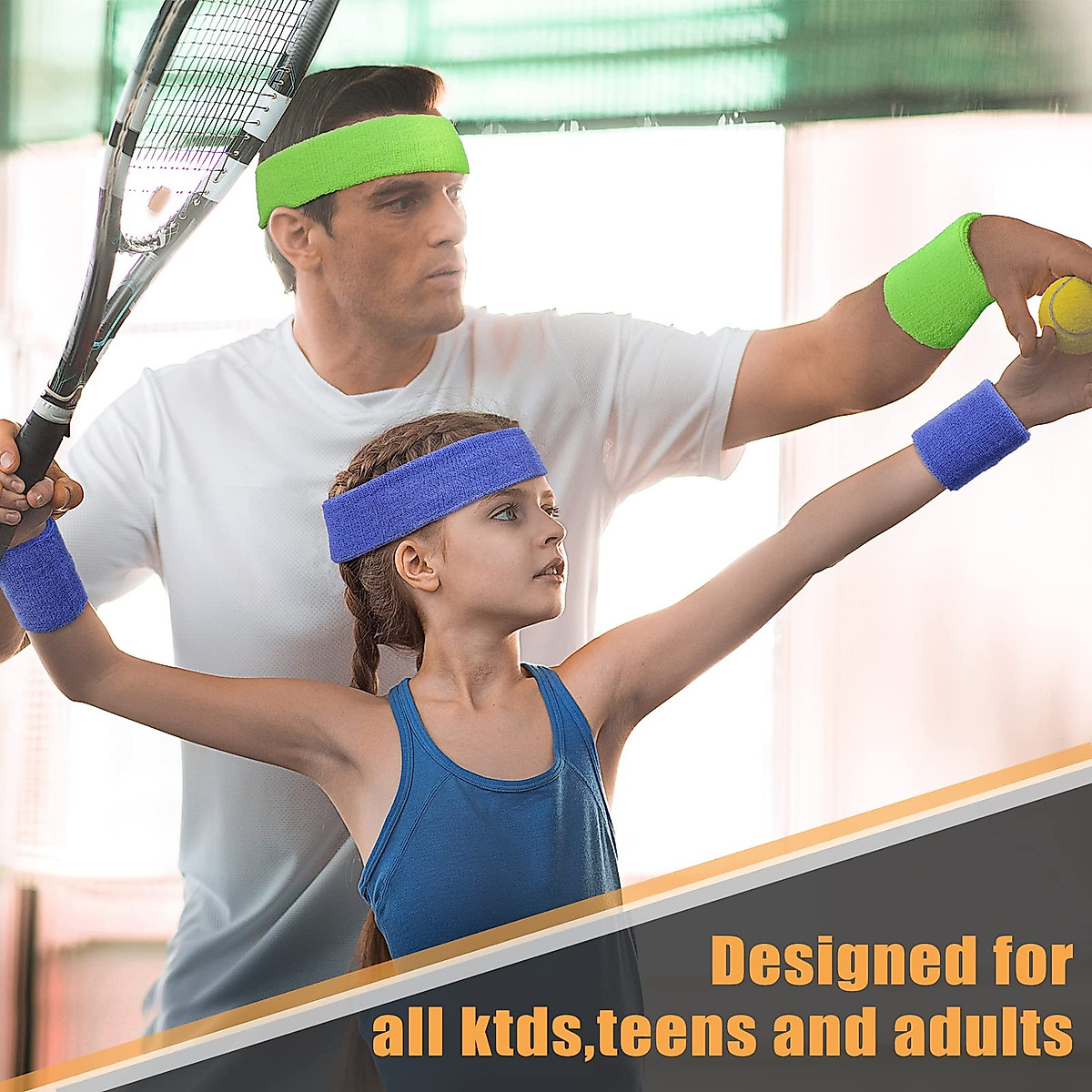 42 Pieces Sweatbands Set Including 14 Pieces Sports Headbands and 28 Pieces Wristbands Cotton Sweat Band for Tennis Basketball Outdoor Athletic Men Women (Multi Colors)