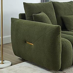 82" Modern Cloud Sofa Couch, Comfy Upholstered Boucle Couch with 24.7'' Deep Seat, 3 Seater Sofa Oversized Loveseat with 3 Back Pillows for Living Room, Bedroom, Apartment, Office, Green