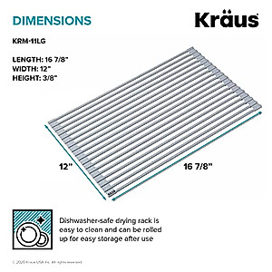 Kraus KRM-11LG Multipurpose Over Sink Roll-Up Dish Drying Rack, Light Grey, 16.88" x 12" x .38"