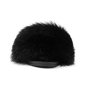 FUNKYMONKEY Women's Slides Faux Fur Cute Slip On Fuzzy Slippers Comfort Flat Sandals (10 M US, New Black)