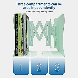 PUNCIA Desktop Adjustable Bookends Expandable Book Binder Holder Metal Memo Bookcase Rack Shelf for Kid Child Student Office Book File Organizer Storage (Green)