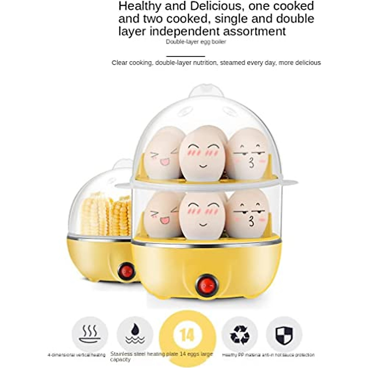 YANPHCE Double structured egg steamer Electric Egg Boiler Cooker Hard Boiled Egg Cooker (Yellow)