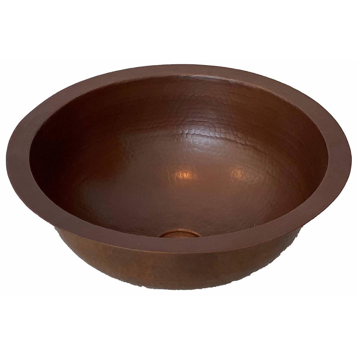 15" Round Copper Bathroom Sink Mexican Copper Bath Sink Pure Copper Hand Hammered Dual Mount Brown CPS06
