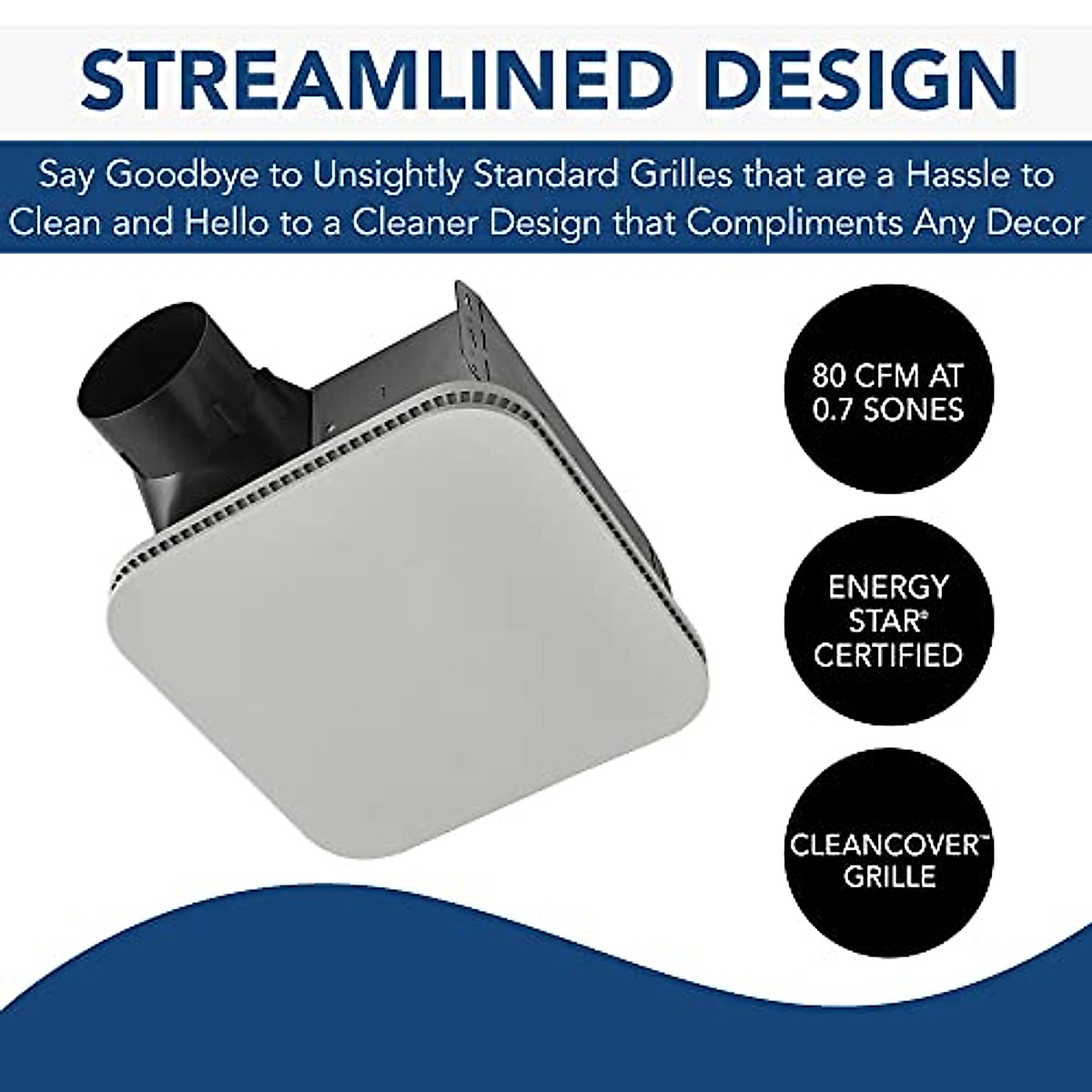 Broan-NuTone AER80K Roomside CleanCover Bathroom Ventilation Exhaust Fan, 80 CFM, 0.7 Sones, White