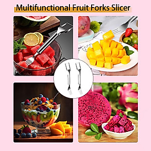 Watermelon Fork Slicer Cutter, Stainless Steel 2-in-1 Watermelon Fork Slicer, Portable Watermelon Fork Watermelon Cutter Slicer Tool Fruit Forks Slicer for Home Party Camping Kitchen Gadget