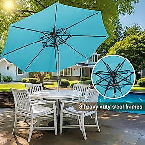FLAME&SHADE 9 ft Double Top Outdoor Market Patio Table Umbrella with Tilt, Aqua Blue