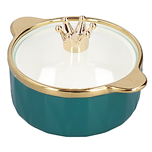 Milltrip Ceramic Bowl, Binaural Bowls Large Capacity Crown Ceramic Bowl with Lid and Phnom Penh Handle for Soup Rice Salad Instant Noodle(Green)