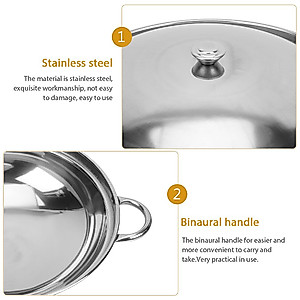 Kichvoe Stainless Steel Wok Pan with Lid 2pcs Double Handle Everyday Pan Nonstick Frying Pan Shabu Pot Seafood Cookware Fits All Stoves for Home Outdoor Camping BBQ 24cm