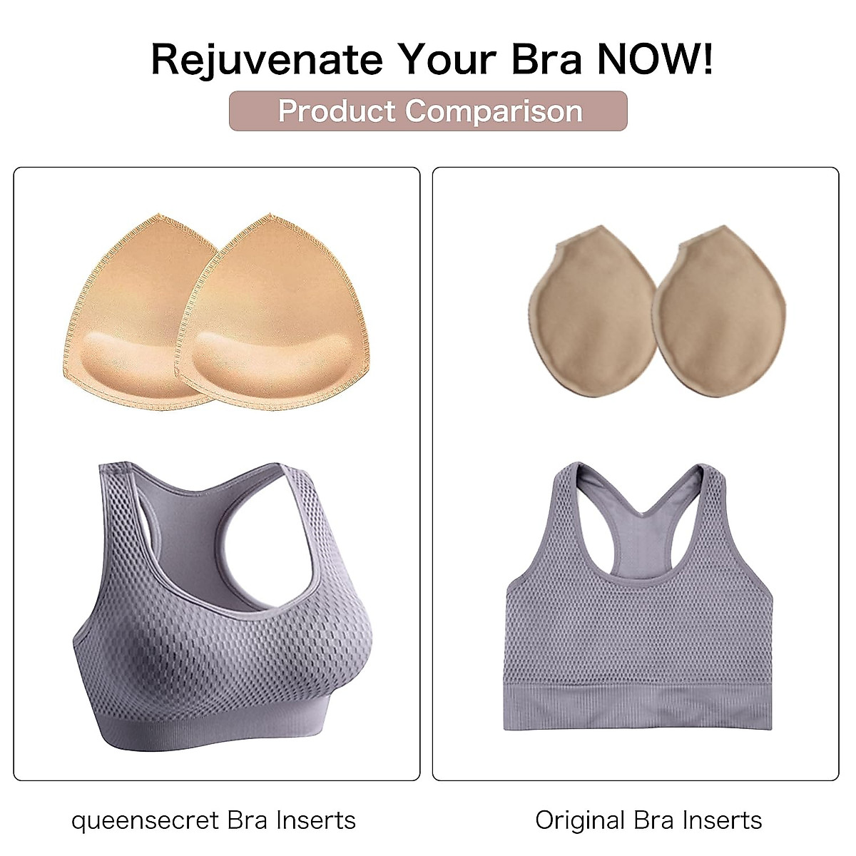 queensecret Bra Pad Inserts 3 Pairs,Bra Insert Pads For A-E,Breast Enhancers Push Up Bra,Bra Pads Sewn Padded for Sports Bra (A/B, Beige)