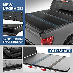 Auto Dynasty [New Upgrade Model] FRP Hard Solid Tri-Fold Adjustable Truck Tonneau Cover Compatible with Ford F250 F350 F450 Super Duty Dually 6.8Ft Fleetside Beds 1999-2016, Black Powdercoated