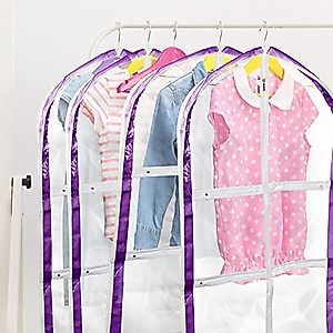 Clear Kids Dance Costume Garment Bag, 3 Pack Garment Bags for Hanging Clothes, PVC Dance Costume Bags with Garment Rack Dance Costume Organizer with Zipper Pockets for Travel Storage Kids Girls
