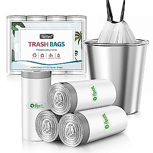 2 Gallon 80 Counts Strong Drawstring Trash Bags Garbage Bags by RayPard, Small Plastic Bags, Trash Can Liners for Home Office Kitchen Bathroom Bedroom, White Waste Basket Liners (White)