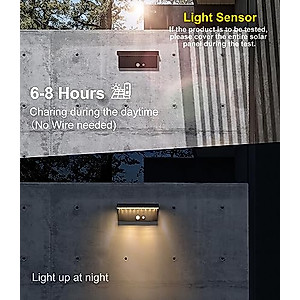 DAWALIGHT Solar Outdoor Wall Light, Motion Sensor with 3 Lighting Modes 3000K ip44 Waterproof, Solar Light Patio Porch Decoration Aluminum Black