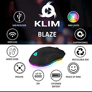 KLIM Wireless Bundle - RGB Mouse + Keyboard - Light v2 Wireless Gaming Keyboard + Blaze Wireless Gaming Mouse - Version New Version - Black