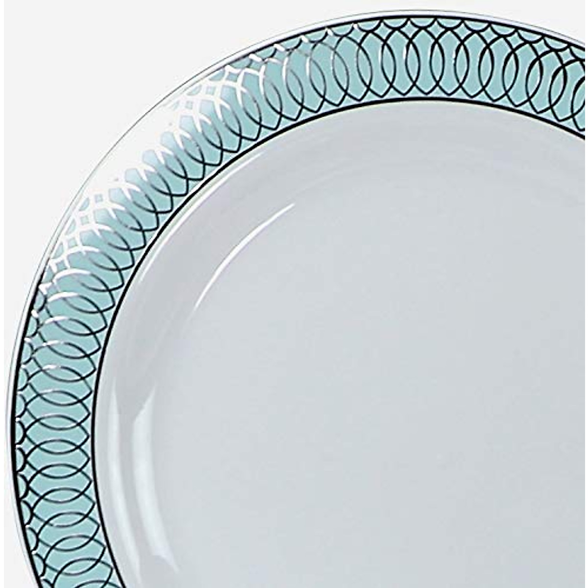 " OCCASIONS " 50 Plates Pack (25 Guests)-Heavyweight Wedding Party Disposable Plastic Plate Set -25x10.5'' Dinner+25x7.5'' Salad/dessert plates (Venice in White/Blue & Silver)