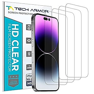 Tech Armor 4 Pack HD Clear Film Screen Protector Compatible for Apple NEW iPhone 14 Pro Max 5G 6.7 Inch 2022