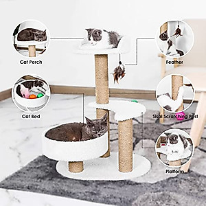 Lahas Modern Cat Tree Tower for Indoor Small Cats with Sisal Scratching Post,Hammock,Perch,Bed,Feather Toy,Easy to Assemble,Activity Design Cat Furniture Supplies