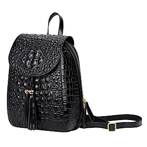 PIJUSHI Small Crocodile Leather Backpack Purse for Women Fashion Casual Backpack Crocodile Bag (B66810 black)