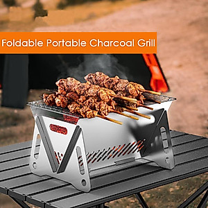 Mini Portable Charcoal Grill, Stainless Steel Small Folding BBQ One Person Tabletop Grill for Garden Bars Outdoor Camping