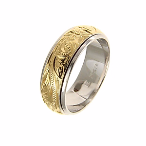 Arthur's Jewelry 925 sterling silver Hawaiian plumeria scroll yellow gold plated 2 tone spin ring size 9