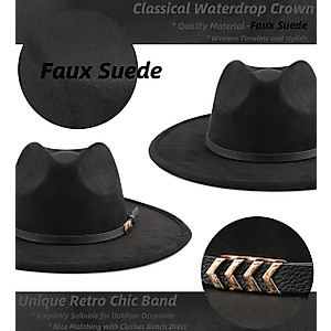 Pro Celia Wide Brim Fedora Hat for Men Women Big Rancher Felt Hat (US, Alpha, One Size, Belt-Black)