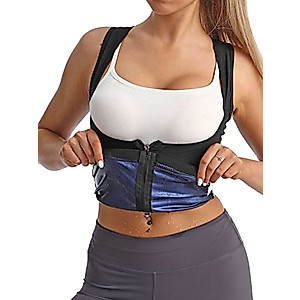 Verdusa Women's Waist Trimmer Sweat Vest Waist Trainer Cincher Underbust Body Shaper Blue Black XL