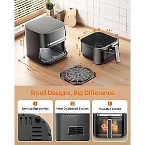 FABULETTA 6.5QT Large Air Fryer, Air Fryers Clear Window With Washable Basket, 10-in-1 Presets Functions For Crisp, Roast, Bake and Reheat, Auto Shut-off, Nonstick & Free Recipes & Easy Meals Airfryer