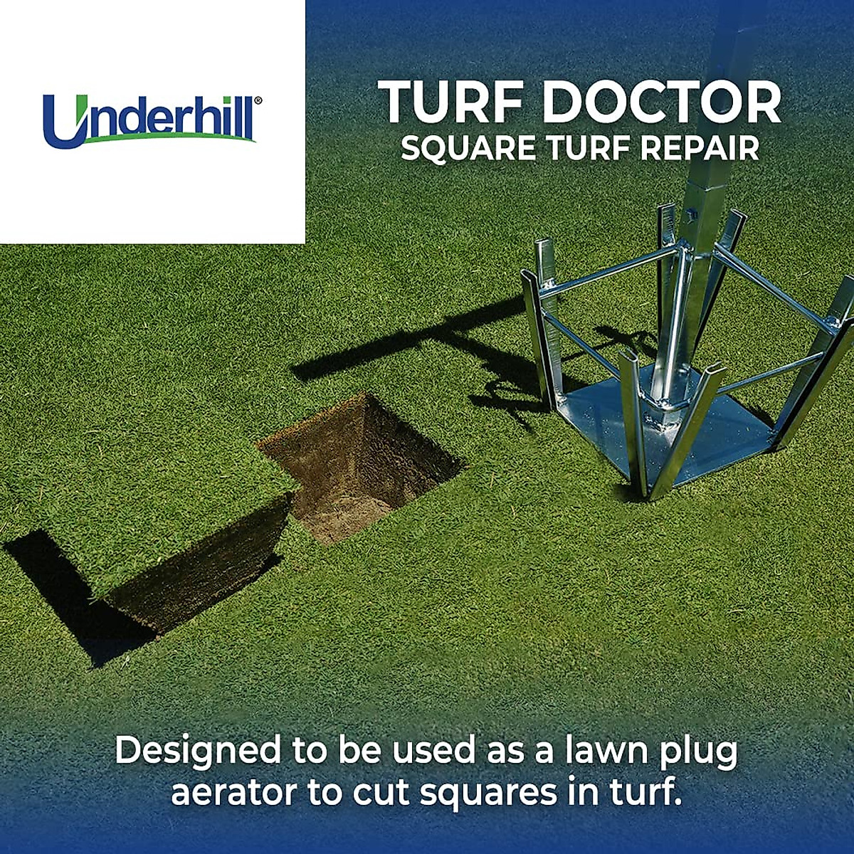 Underhill TTD Doctor Lawn Repair Turf Cutting Grass Plug Tool Transplanting Aerator Cut and Refit, Aluminum Square 9 Inch TTD-9
