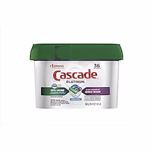 Cascade Platinum Dishwasher Pods, ActionPacs Dishwasher Detergent with Dishwasher Cleaner Action, Fresh Scent, 36 count