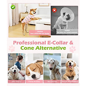 VavoPaw Dog Surgery Suit, Soft Breathable Dog Onesie for Surgery, Dog Bodysuit for Female Male Puppies, Puppy Cone E-Collar Alternative for Wounds Skin Diseases After Surgery, M, Pink