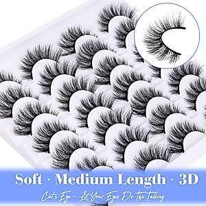 Newcally False Eyelashes Wispy Natural Cat Eye Lashes Faux Mink Lashes Fake Eyelashes Soft 3D Medium Length Light Volume 14 Pairs Pack