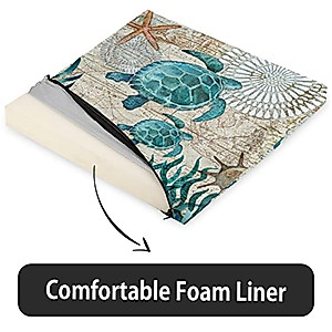 Watercolor Turtle Sea Ocean Seat Cushion, Memory Foam Chair Cushion 16x16inch with Washable Cover Soft Indoor Seat Cushions Pillow Square Chair Pad for Dining Office Chair, Car, Patio