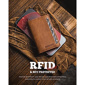 DUGRAFT Mens Bifold Card Holder with Aluminum POP UP Credit Card Ejector RFID Blocking, ID Window and 2 Extra Card Slots, Gift Box Packed, Brown