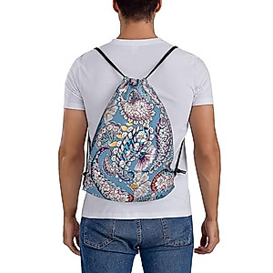 Delhiponics Ethnic Elements Drawstring Backpack Waterproof Gym Sports Trave String Bag Adjustable Lightweight Drawstring Bag Sports Dance Sackpack