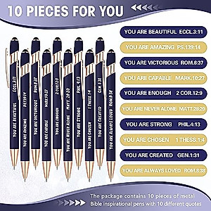 Ctosree 10 Pcs Inspirational Pens Motivational Ballpoint Pens with Stylus Tip Funny Ink Pens Metal Office Appreciation Gifts for Employee Coworkers Office Supplies, 10 Styles (Dark Blue)
