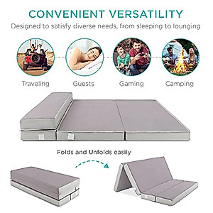 Best Choice Products 4in Portable Mattress Folding Mattress Topper Full for Camping, Guest, Toddler, Foam Plush w/Carry Case - Gray