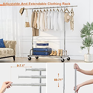 Raybee Clothes Rack Heavy Duty Loads 450LBS, Rolling Clothing Rack with Wheels Commercial Clothes Racks for Hanging Clothes Rack with Wheels Portable Garment Rack