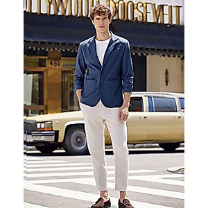 COOFANDY Men's Navy Blazer Casual Linen Sport Coat Lightweight Two Buttons Suit Jacket