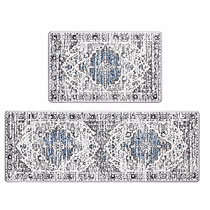 HEBE Boho Anti Fatigue Kitchen Rug Sets 2 Piece Non Slip Cushioned Kitchen Rugs and Mats Kitchen Mats for Floor Waterproof Distressed Kitchen Rug Carpet Runner for Sink Laundry Office