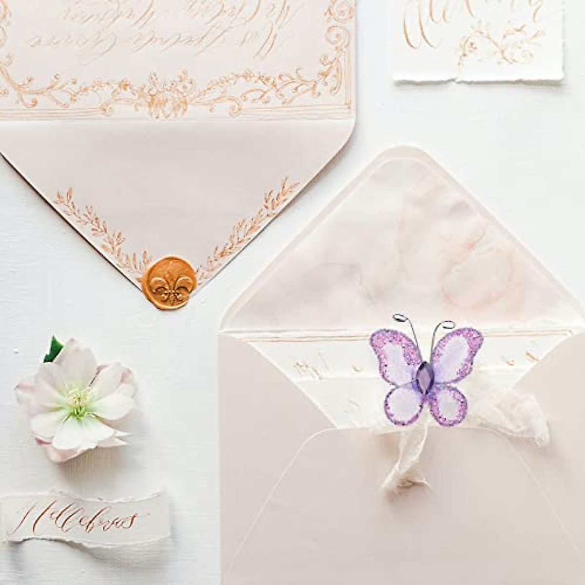 Sheer Mesh Wire Glitter Butterfly, Wedding Decorative Butterflies Decors with Gem, Craft Organza Butterflies for DIY Craft Wedding Home Decor, 50pcs