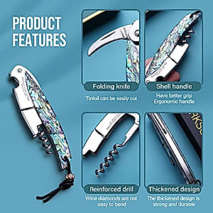 Drincarier Shell Handle Waiter Corkscrews-Wine Openers,Corkscrew Bottle Openers,3-in-1 Wine Key Tool With Foil Cutter & Dual Hinge Fulcrum - Waiters Corkscrew…