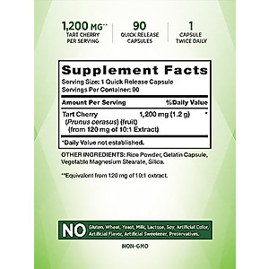 Tart Cherry Extract Capsules | 1200 mg | 90 Count | Non-GMO & Gluten Free Supplement | By Nature's Truth