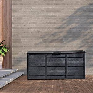 75 Gallon Outdoor Storage Box, Large Outdoor Storage Boxes for Garden Tools Outdoor Garden Plastic Storage Deck Box Chest Tools Cushions Toys Lockable Seat Black