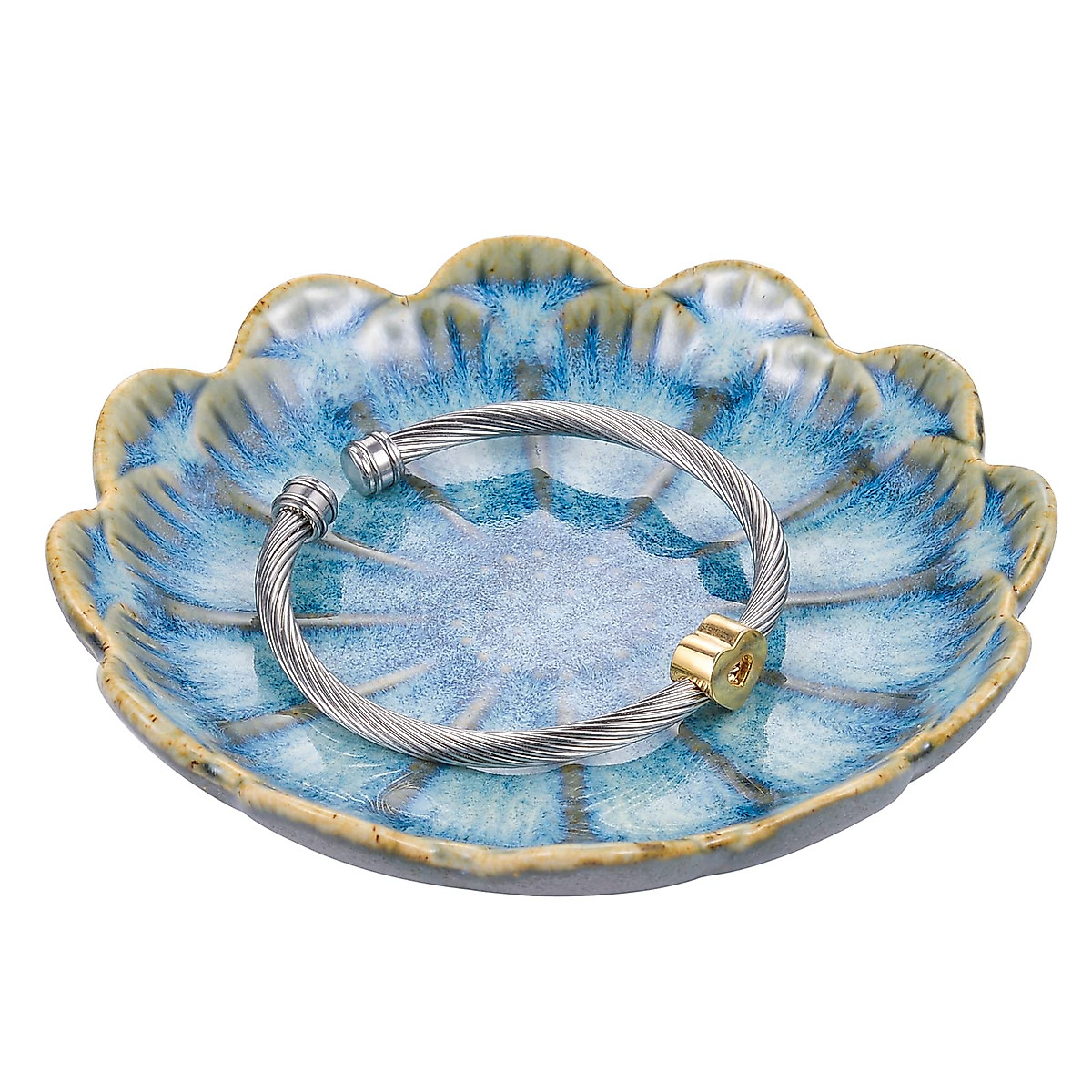 BTOYM Jewelry Dish, Ring Holder Dish Ceramic Jewelry Tray Lotus Leaf Trinket Dish Small Decorative Trinket Dish Plates Little Dishes Key Bowl Trinket Tray for Vanity & Dresser