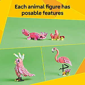 LEGO Creator 3 in 1 Wild Animals: Pink Flamingo Animal Building Toy - Includes 3 Building Options, Pink Flamingo, Cockatoo, or Axolotl - Learning Toy for Kids, Girls, and Boys, Ages 8+ - 31170