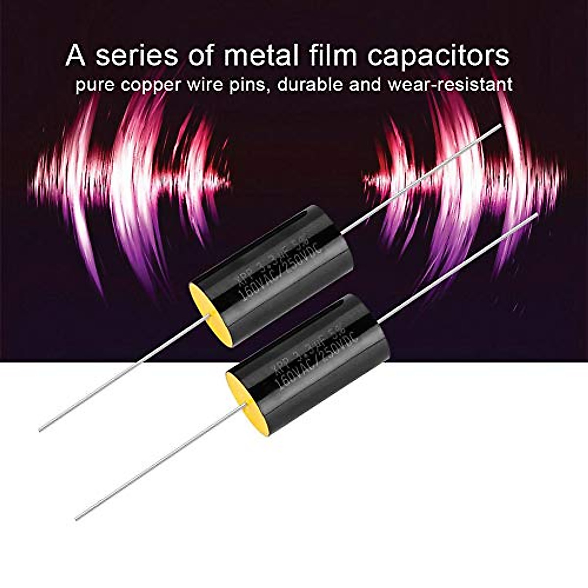 2pcs Audio Capacitor, Capacitor Frequency Divider Capacitance Audio Speaker Capacitor with Pure Copper Wire Pins (3.3uF)