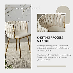 Tsuysi Velvet Dining Chairs Set of 6, Modern Dining Chair with Golden Metal Legs, Woven Upholstered Dining Chairs for Dining Room, Kitchen, Vanity, Living Room (Beige)